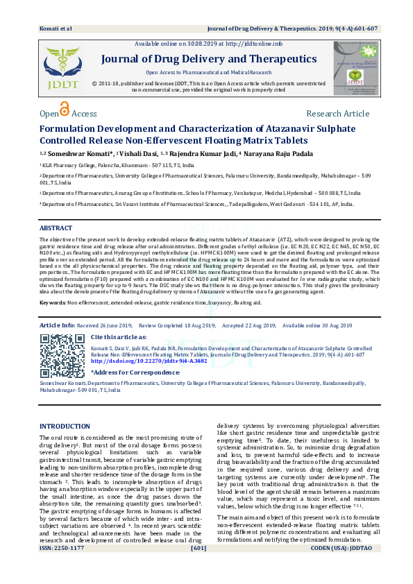 (PDF) Journal of Drug Delivery and Therapeutics Formulation Development and Characterization of ...