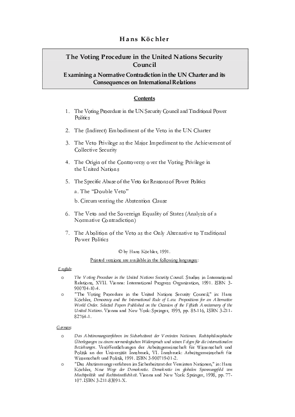 (PDF) The Voting Procedure in the United Nations Security Council ...