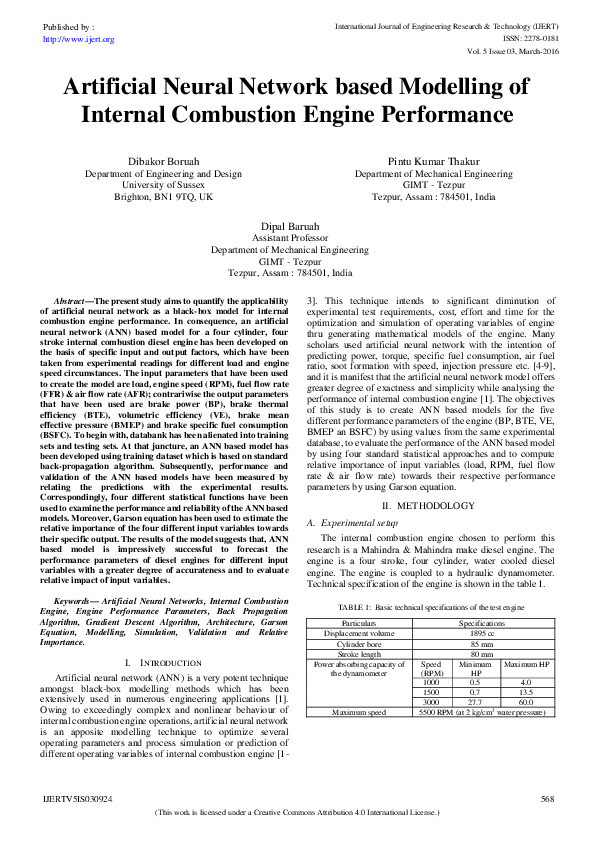 (PDF) IJERT-Artificial Neural Network based Modelling of Internal Combustion Engine Performance