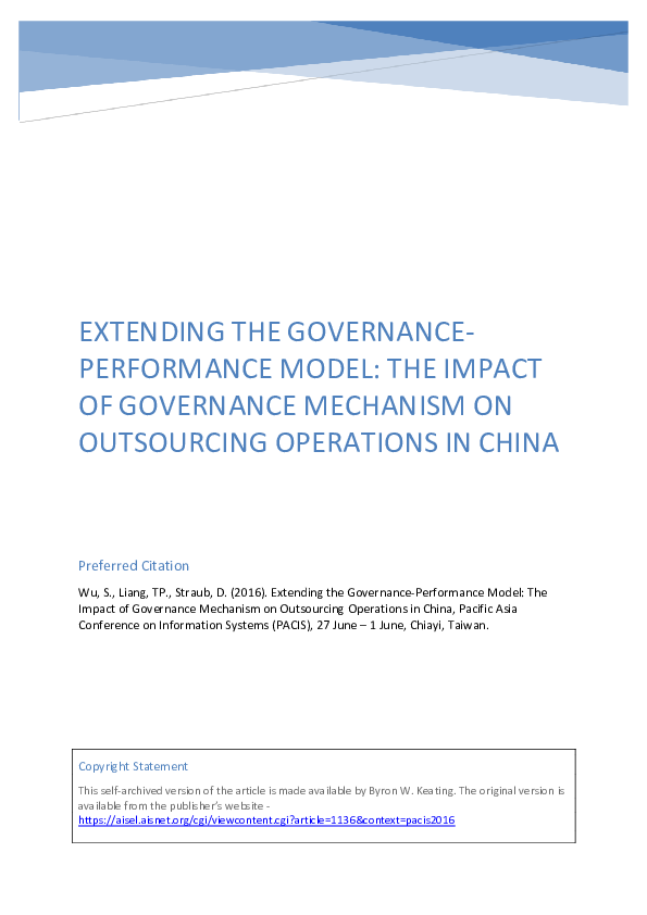 (PDF) Extending the Governance-Performance Model: The Impact of ...