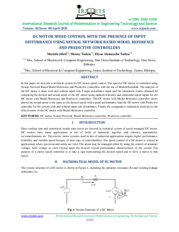 Pdf Dc Motor Speed Control With The Presence Of Input Disturbance Using Neural Network Based