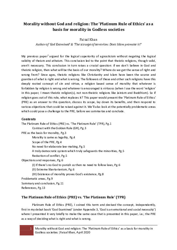 (PDF) Morality without God and religion: The 'Platinum Rule of Ethics ...