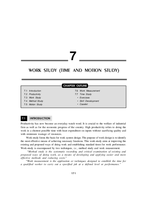 (PDF) . Chapter 7 - WORK STUDY (TIME AND MOTION STUDY)
