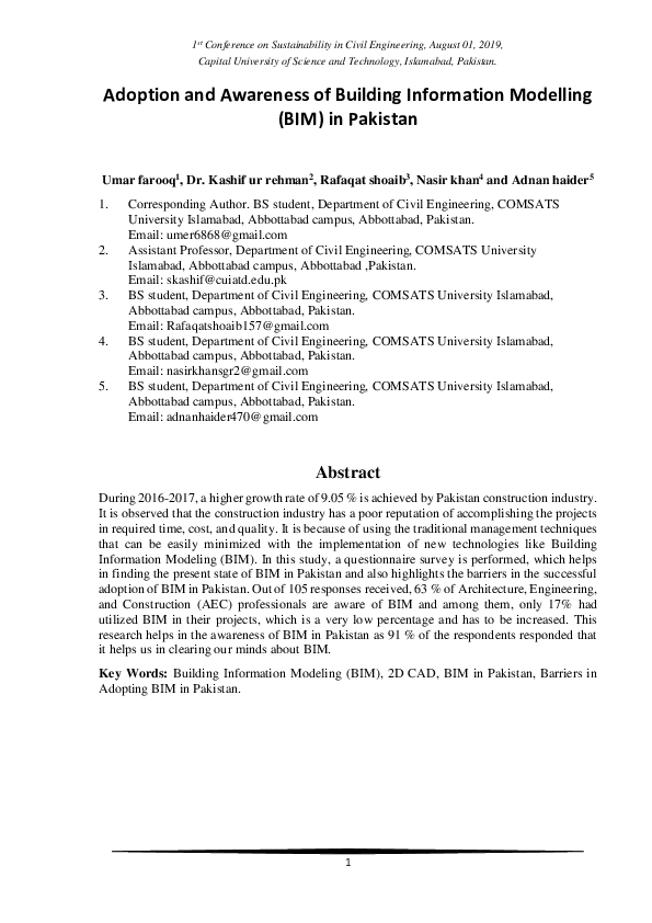 (PDF) Adoption and Awareness of Building Information Modelling (BIM) in ...
