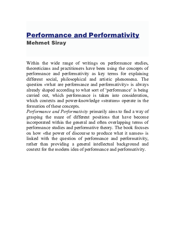 (DOC) Performance and Performativity