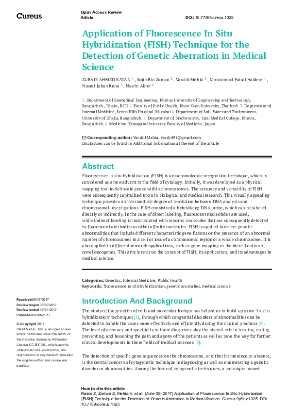 (PDF) Application of FISH Technique for the Detection of Genetic ...