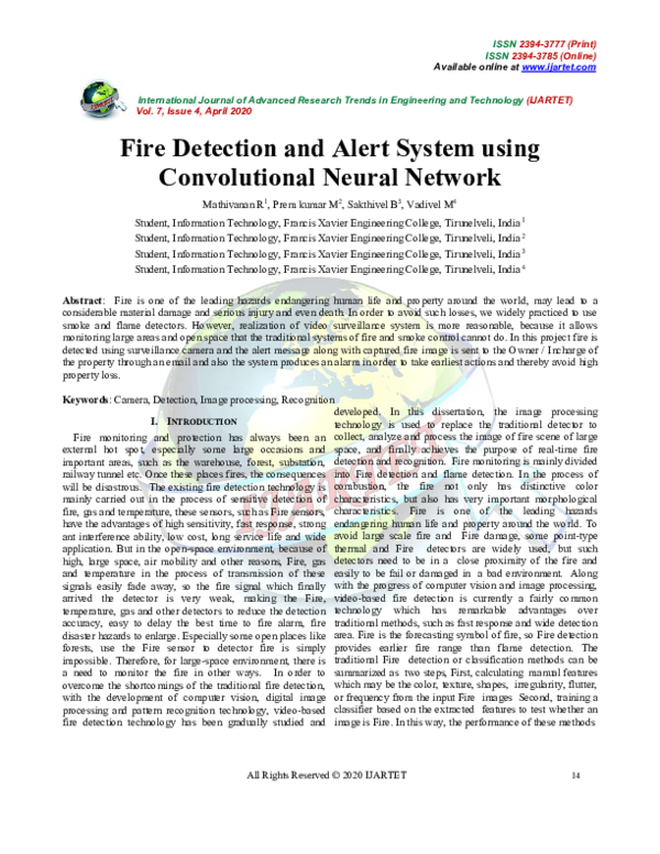 Pdf Fire Detection And Alert System Using Convolutional Neural