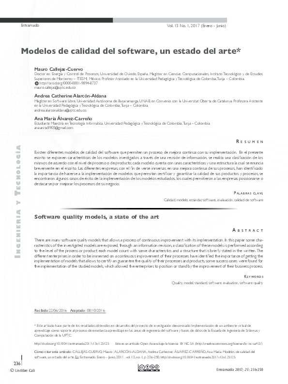 (PDF) Modelos de calidad del software, un estado del arte