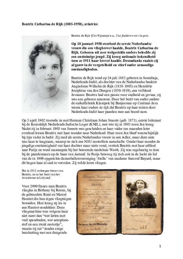 (PDF) Henk Pruntel, Beatrix Catharina de Rijk (1883-1958), aviatrice