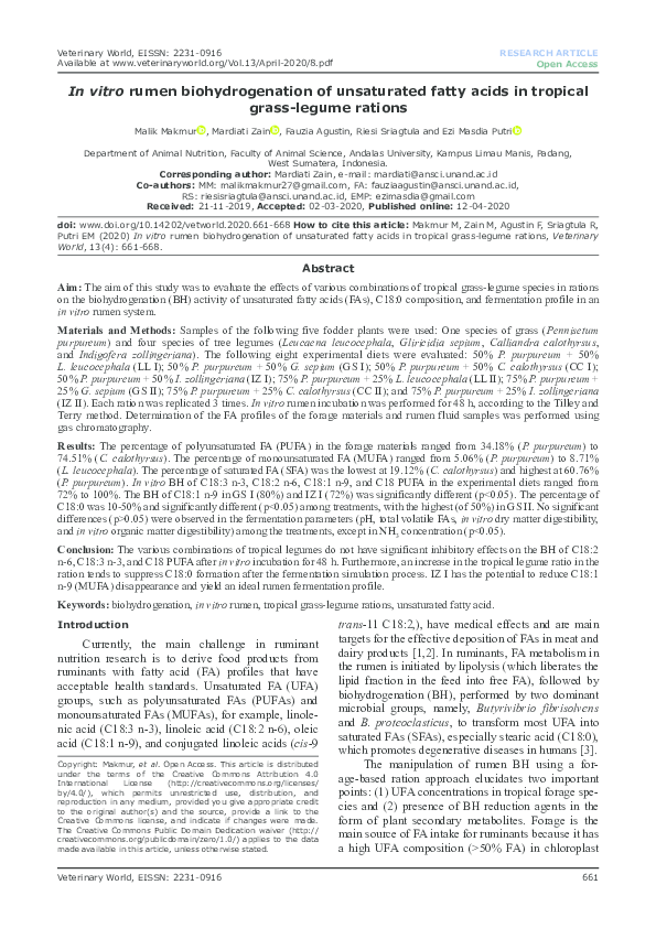 (PDF) In vitro rumen biohydrogenation of unsaturated fatty acids in ...