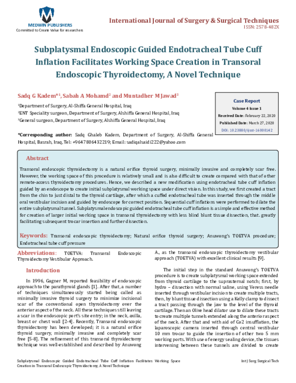 (PDF) Cadaveric Evaluation of a Device Supporting Gasless Transoral ...