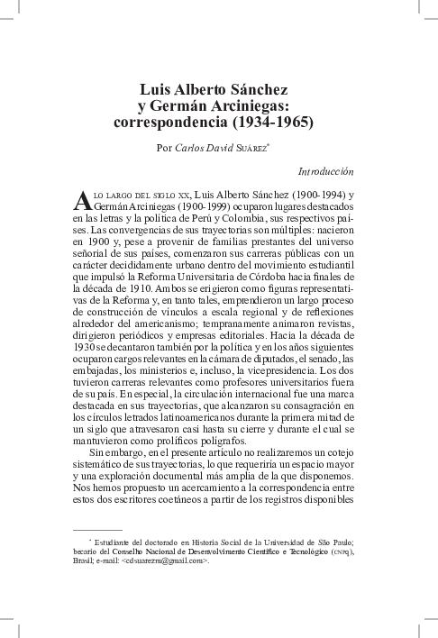 (PDF) Luis Alberto Sánchez y Germán Arciniegas: correspondencia (1934-1965)