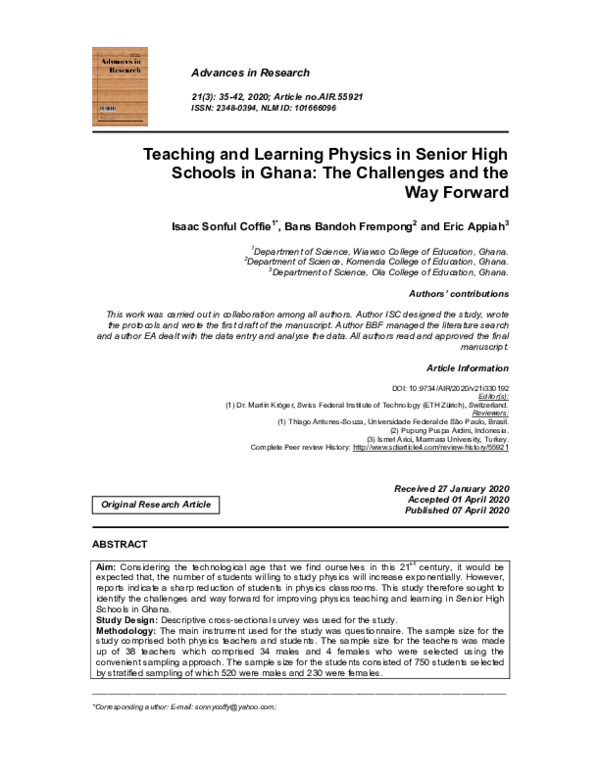 (PDF) Teaching and Learning Physics in Senior High Schools in Ghana ...