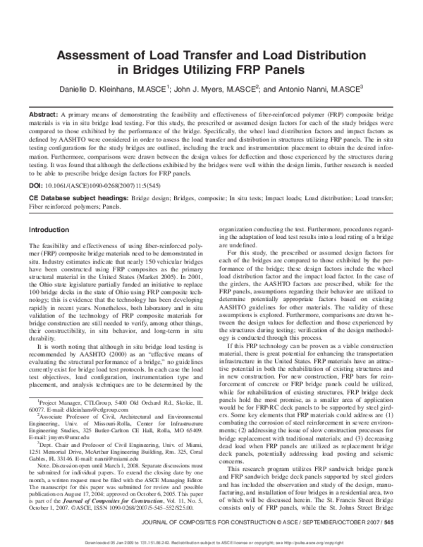 (PDF) Assessment of Load Transfer and Load Distribution in Bridges ...