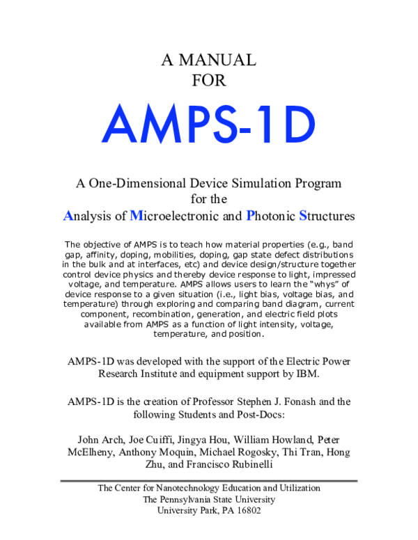 (PDF) AMPS-1D A One-Dimensional Device Simulation Program for the