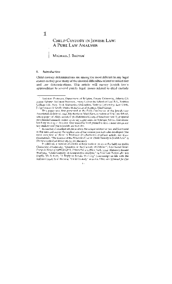 (PDF) Michael J. Broyde, “Child Custody in Jewish Law: A Pure Law ...