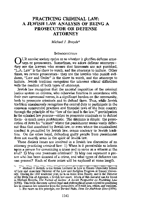 (PDF) Michael J. Broyde, “Practicing Criminal Law: A Jewish Law ...
