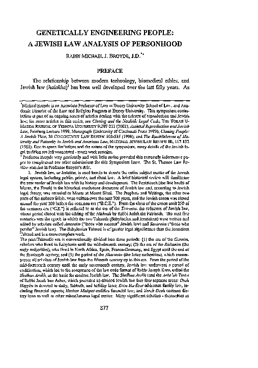 (PDF) Michael J. Broyde, “Genetically Engineering People: A Jewish ...
