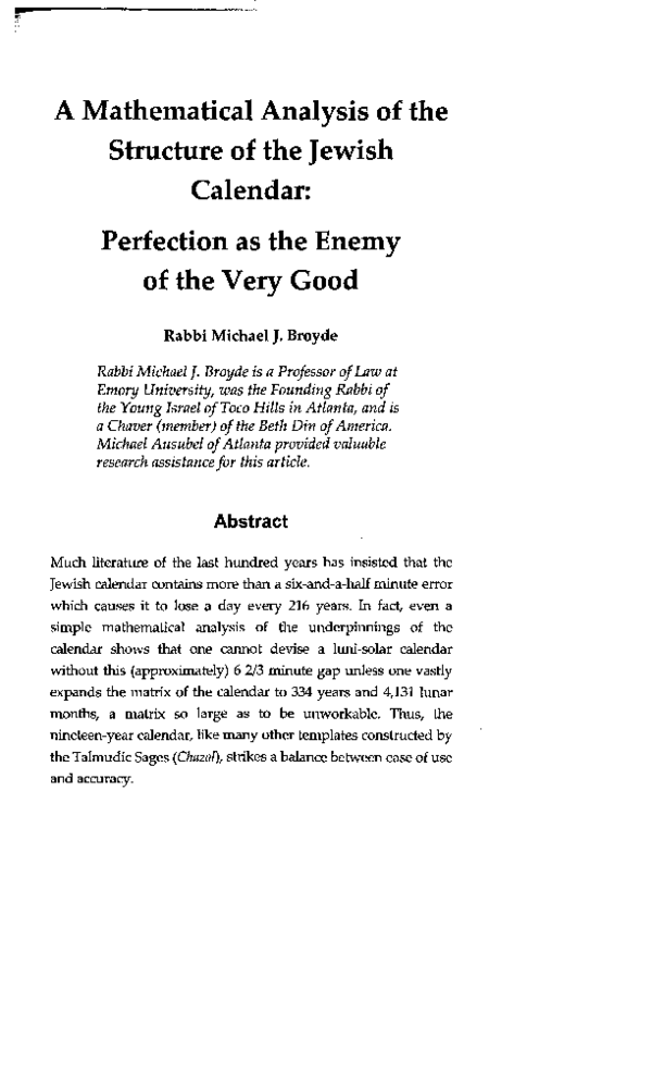 (PDF) Michael J. Broyde, “A Mathematical Analysis of the Structure of ...