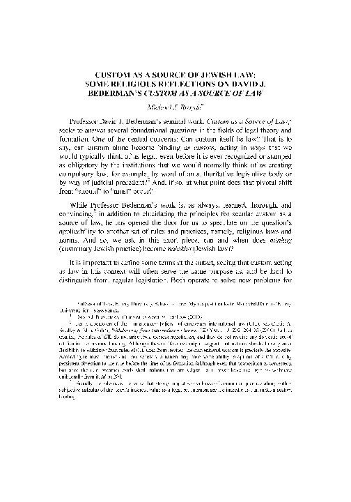 (PDF) Michael J. Broyde, “Custom as a Source of Jewish Law: Some ...