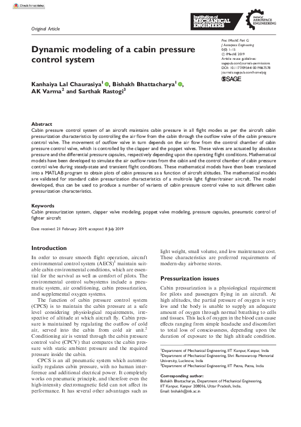 (PDF) Dynamic modeling of a cabin pressure control system