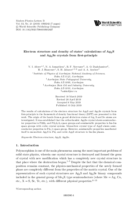 (PDF) Electron structure and density of states’ calculations of Ag2S ...
