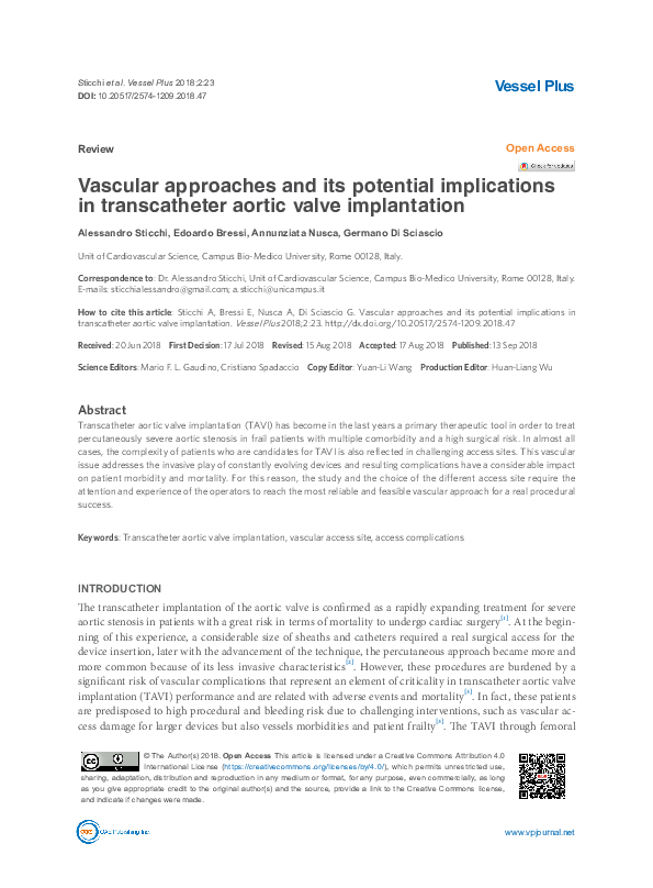 (PDF) Vascular Access in Transcatheter Aortic Valve Implantation