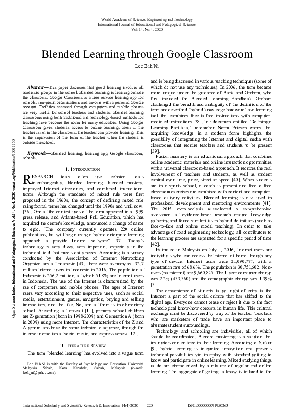 (PDF) Blended Learning through Google Classroom