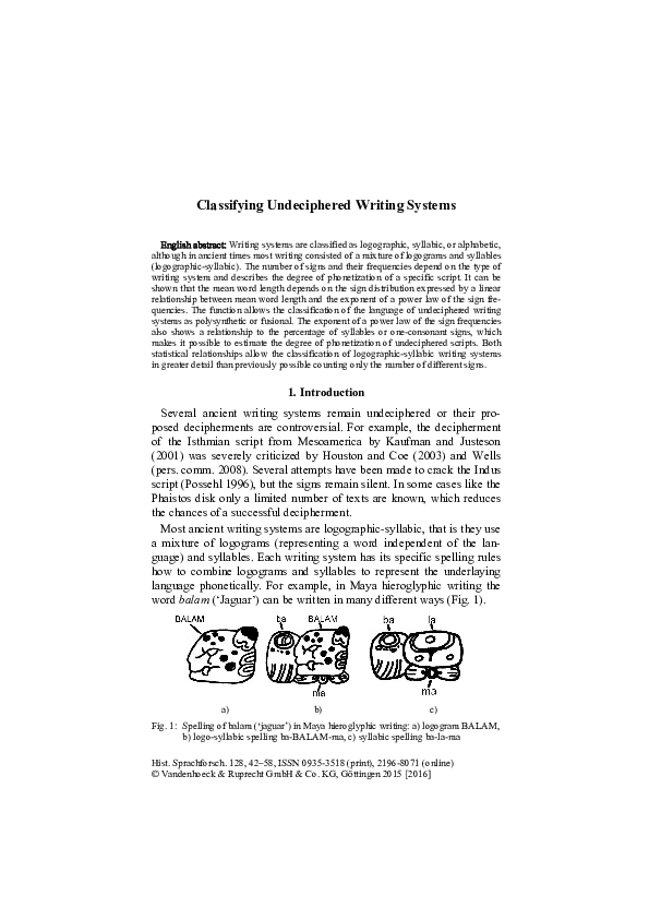 (PDF) Classifying Undeciphered Writing Systems