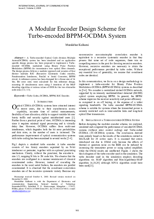 Pdf Abstract A Turbo Encoded Optical Code Division Multiple