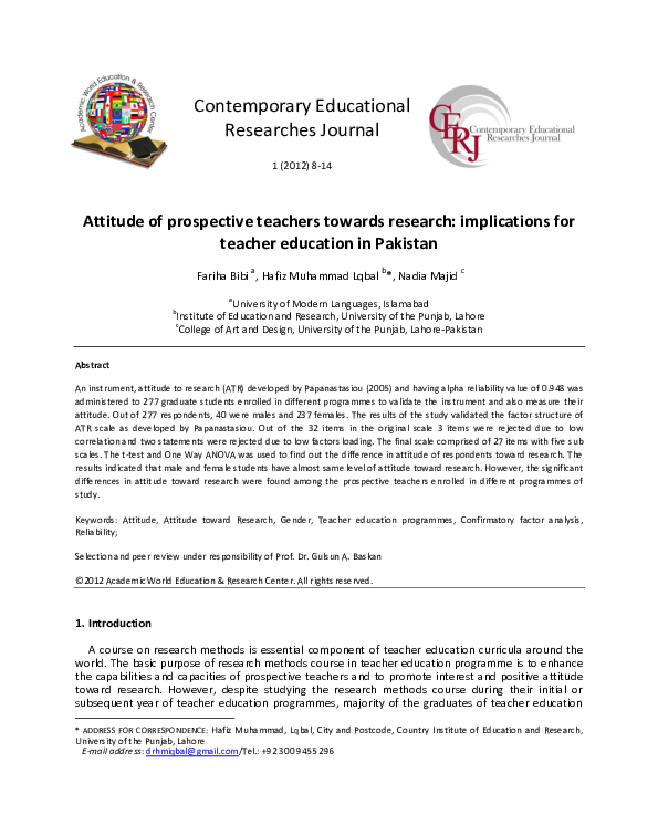 Pdf Attitude Of Prospective Teachers Towards Research Implications