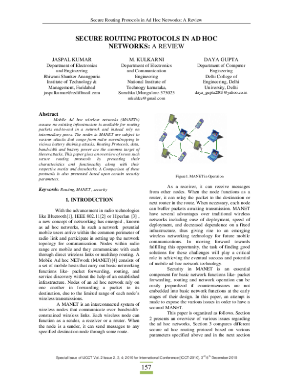 (PDF) SECURE ROUTING PROTOCOLS IN AD HOC NETWORKS A REVI