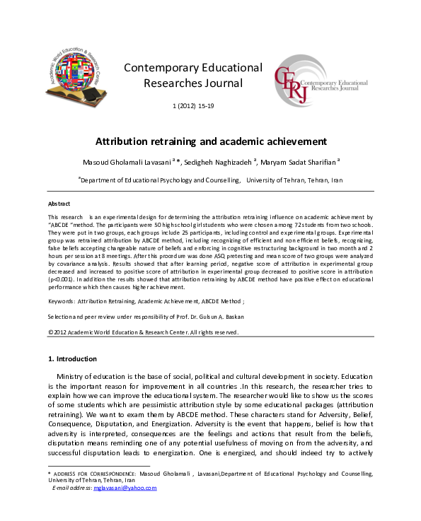 (PDF) Attribution retraining and academic achievement