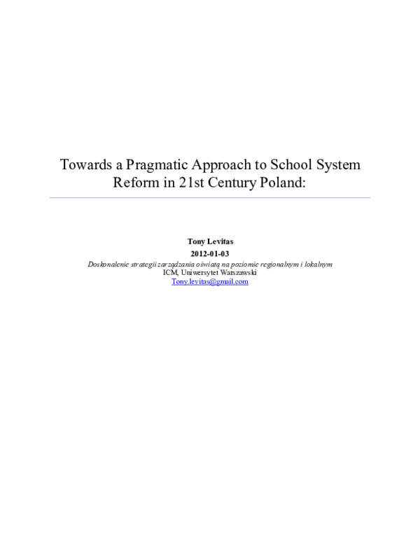 (PDF) Towards a Pragmatic Approach to School System Reform in 21st ...