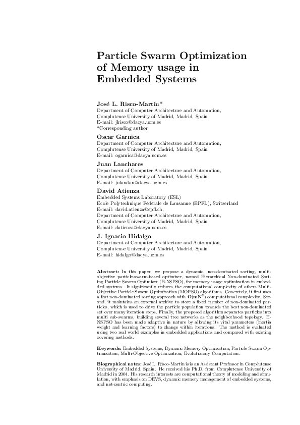 (PDF) Particle swarm optimisation of memory usage in embedded systems