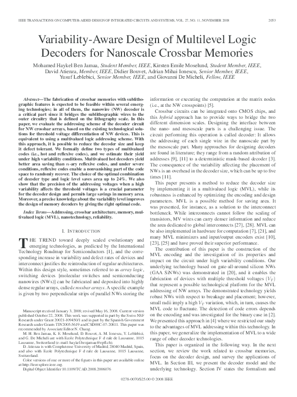 (PDF) Variability-Aware Design of Multilevel Logic Decoders for Nanoscale Crossbar Memories