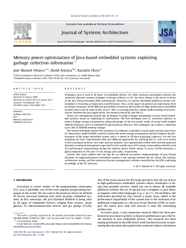 (PDF) Memory power optimization of Java-based embedded systems ...