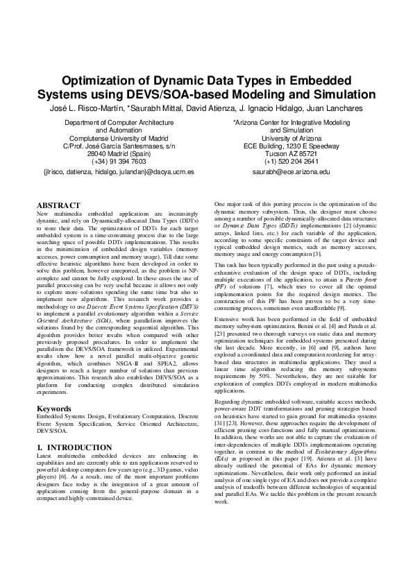 (PDF) Optimization of Dynamic Data Types in Embedded Systems using DEVS/SOA-based Modeling and ...