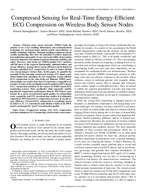 (PDF) Compressed Sensing for Real-Time Energy-Efficient ECG Compression on Wireless Body Sensor ...