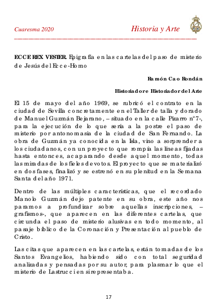 (PDF) ECCE REX VESTER. Epigrafía en las cartelas del paso de misterio ...