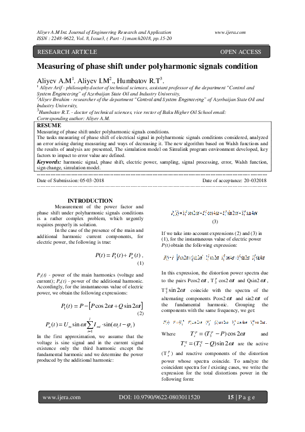 (PDF) Measuring of phase shift under polyharmonic signals condition