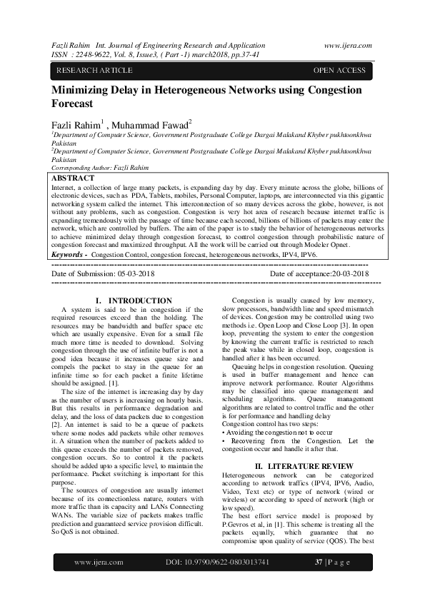 (PDF) Minimizing Delay in Heterogeneous Networks using Congestion Forecast