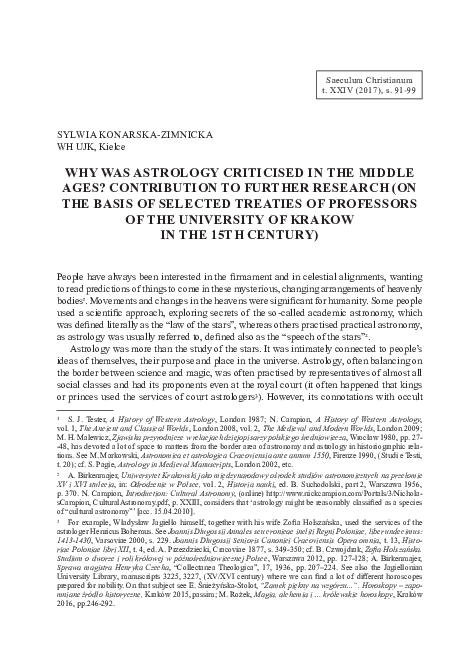 (PDF) WHY WAS ASTROLOGY CRITICISED IN THE MIDDLE AGES? CONTRIBUTION TO ...