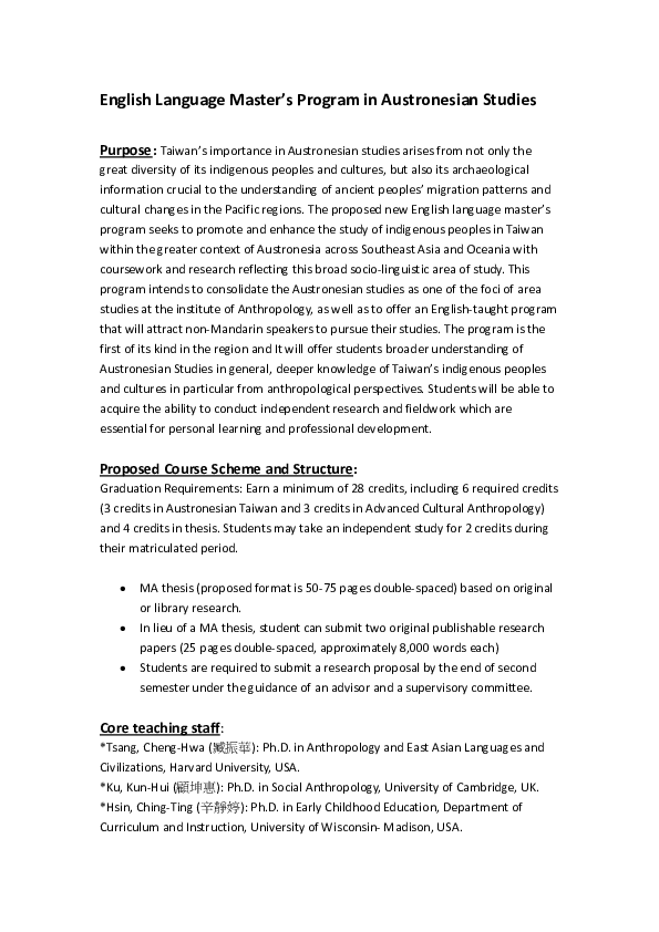 (PDF) English taught Master's Program in Austronesian Studies