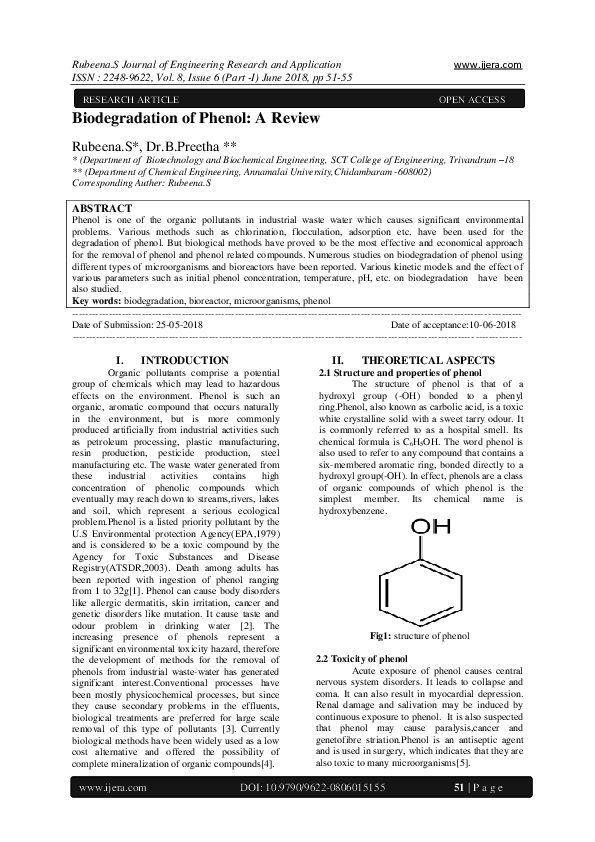 (PDF) Biodegradation of Phenol: A Review