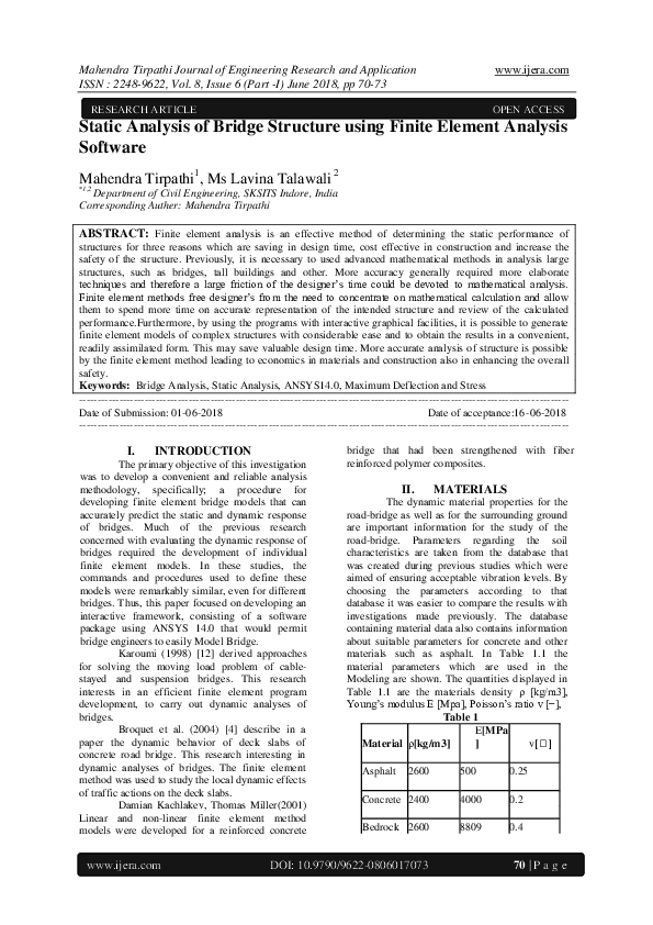 (PDF) Static Analysis of Bridge Structure using Finite Element Analysis Software
