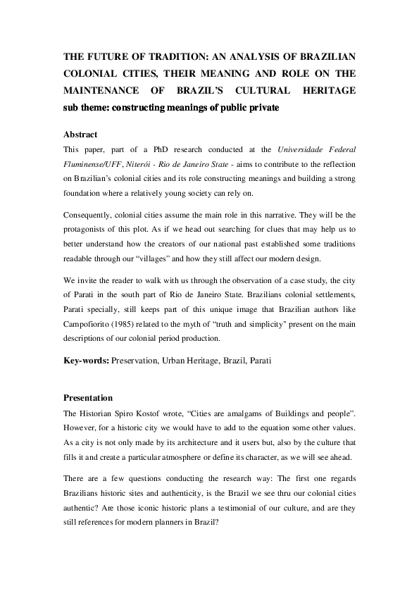 (PDF) THE FUTURE OF TRADITION: AN ANALYSIS OF BRAZILIAN COLONIAL CITIES ...