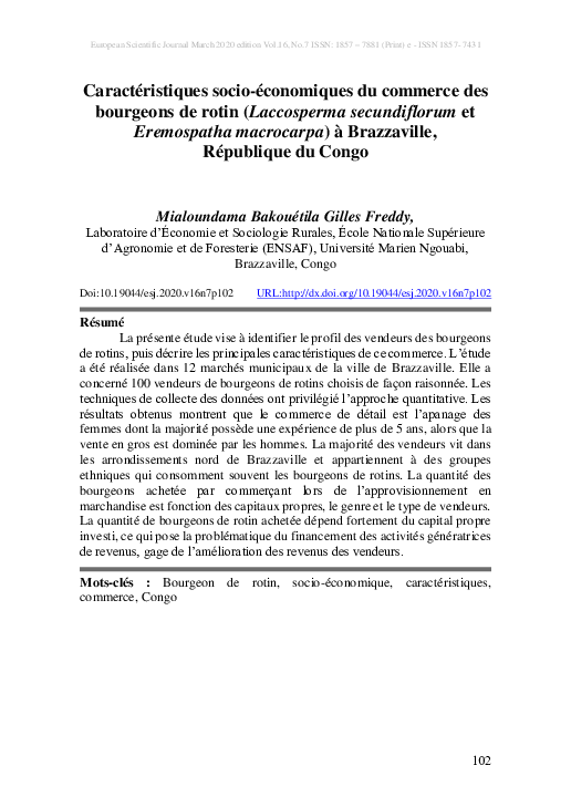 (PDF) Caractéristiques socio-économiques du commerce des bourgeons de ...