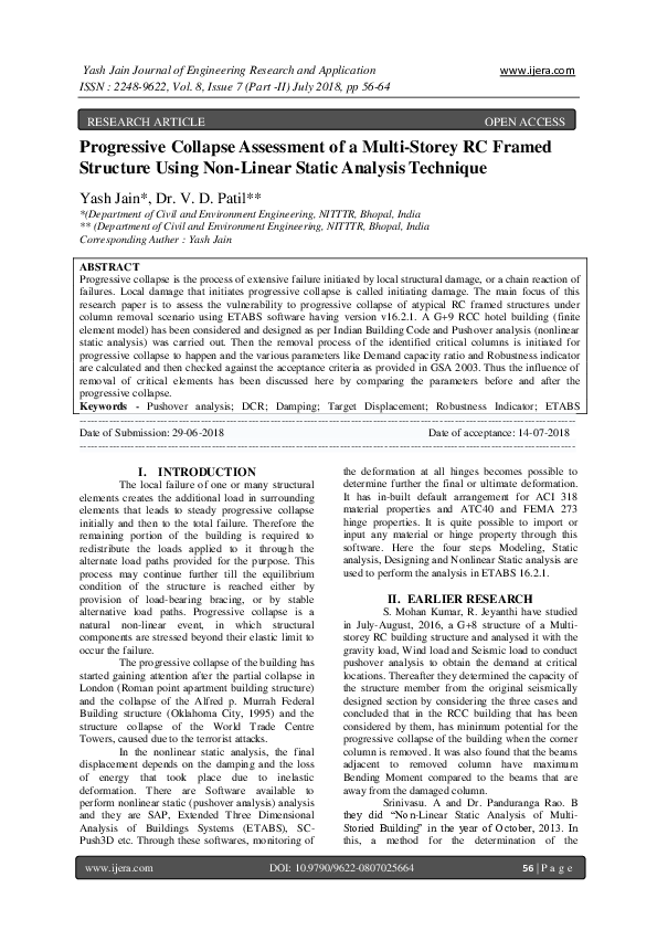 (PDF) Progressive Collapse Assessment of a Multi-Storey RC Framed Structure Using Non-Linear ...