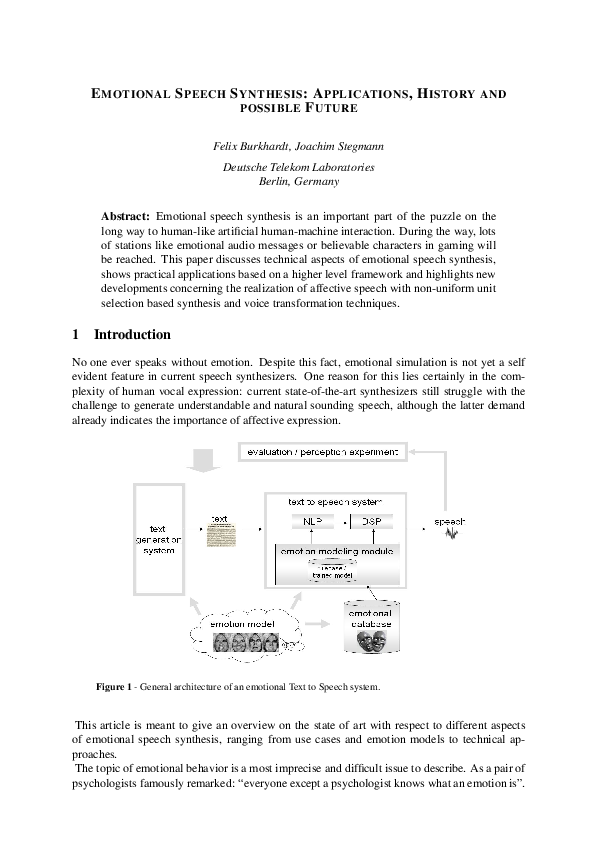 (PDF) Emotional speech synthesis: Applications, history and possible future